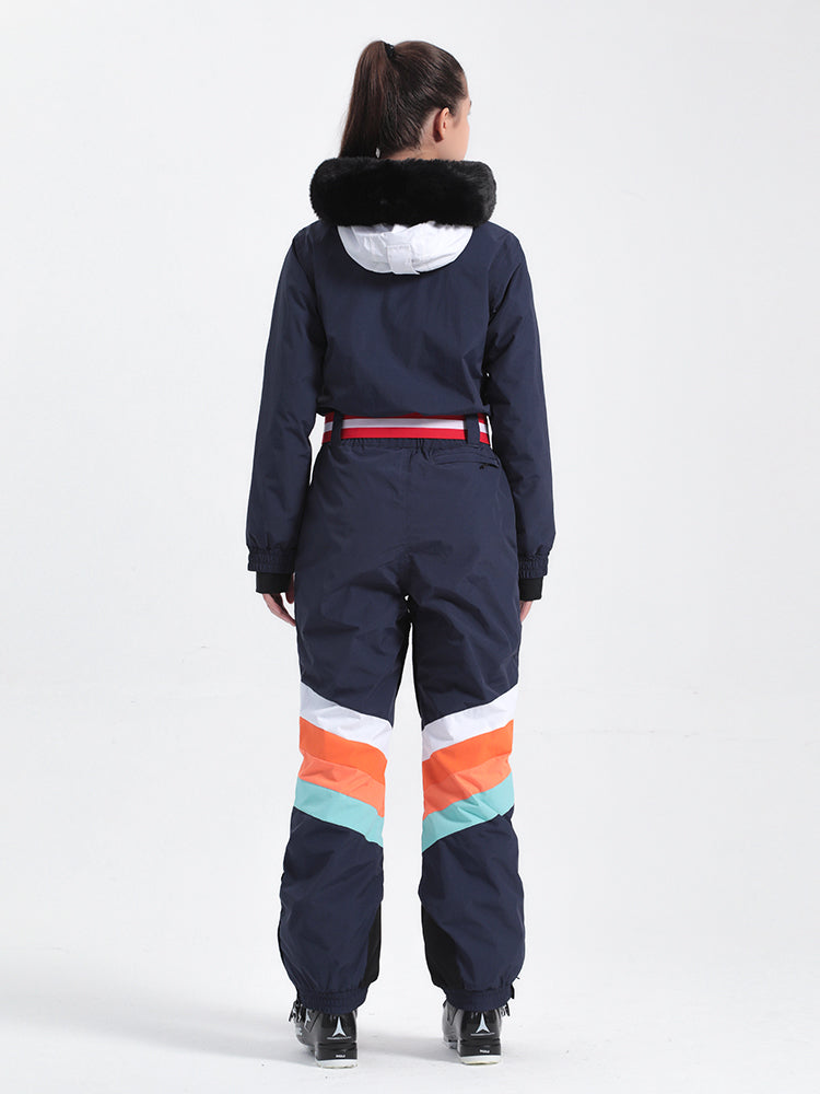 Women's Navy Blue Snow-Resistant Ventilated One-Piece Snow Suit – GSou Snow