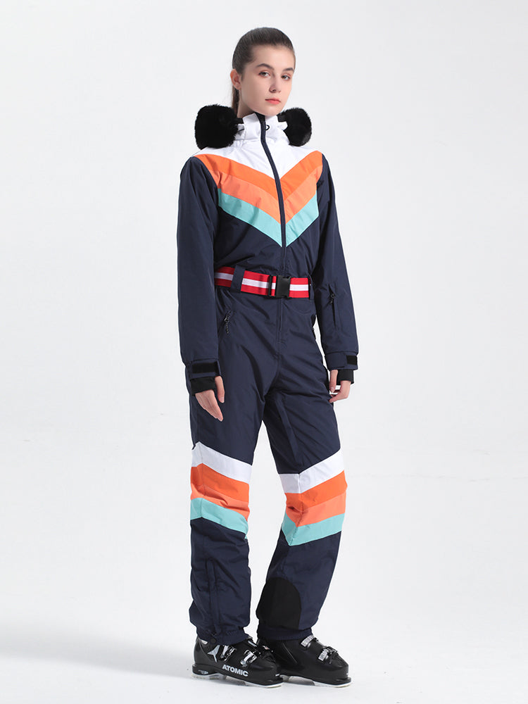Women's Navy Blue Snow-Resistant Ventilated One-Piece Snow Suit – GSou Snow