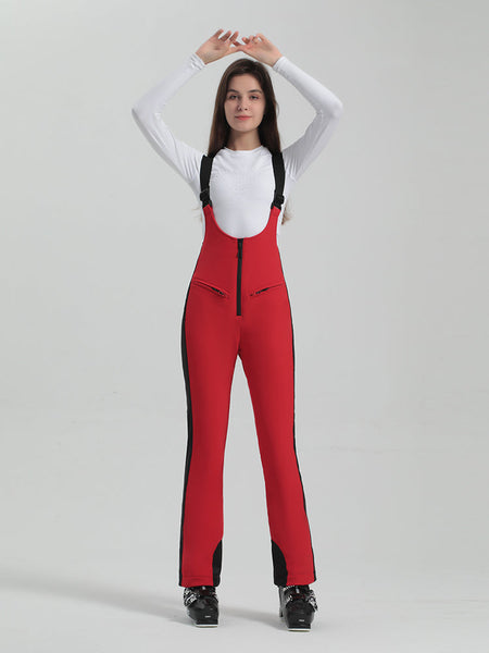 Women's Red Slim Fit Fully-Sealed Seam Insulated Ski Bibs – GSou Snow