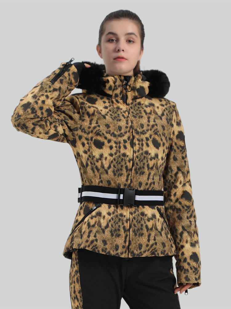 Women's Leopard Slim Fit Belted Down Ski Jacket – GSou Snow