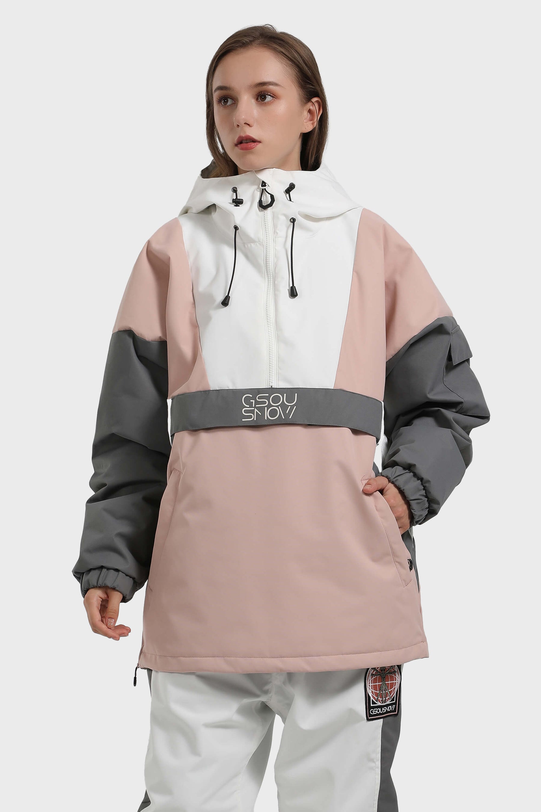 Women's White & Black Kangaroo Pocket Waterproof Baggy Snowboard Anora ...