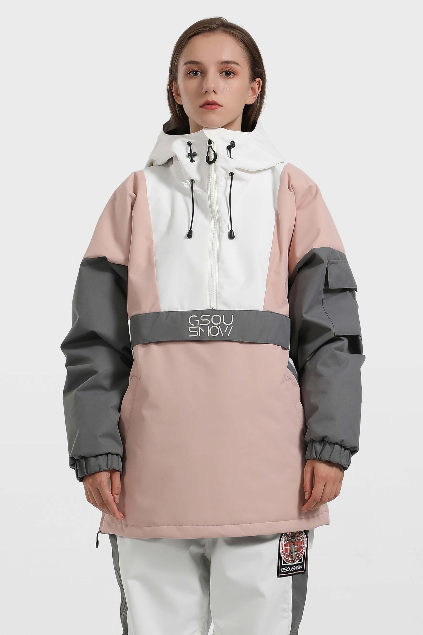 Women's White & Black Kangaroo Pocket Waterproof Baggy Snowboard Anora ...