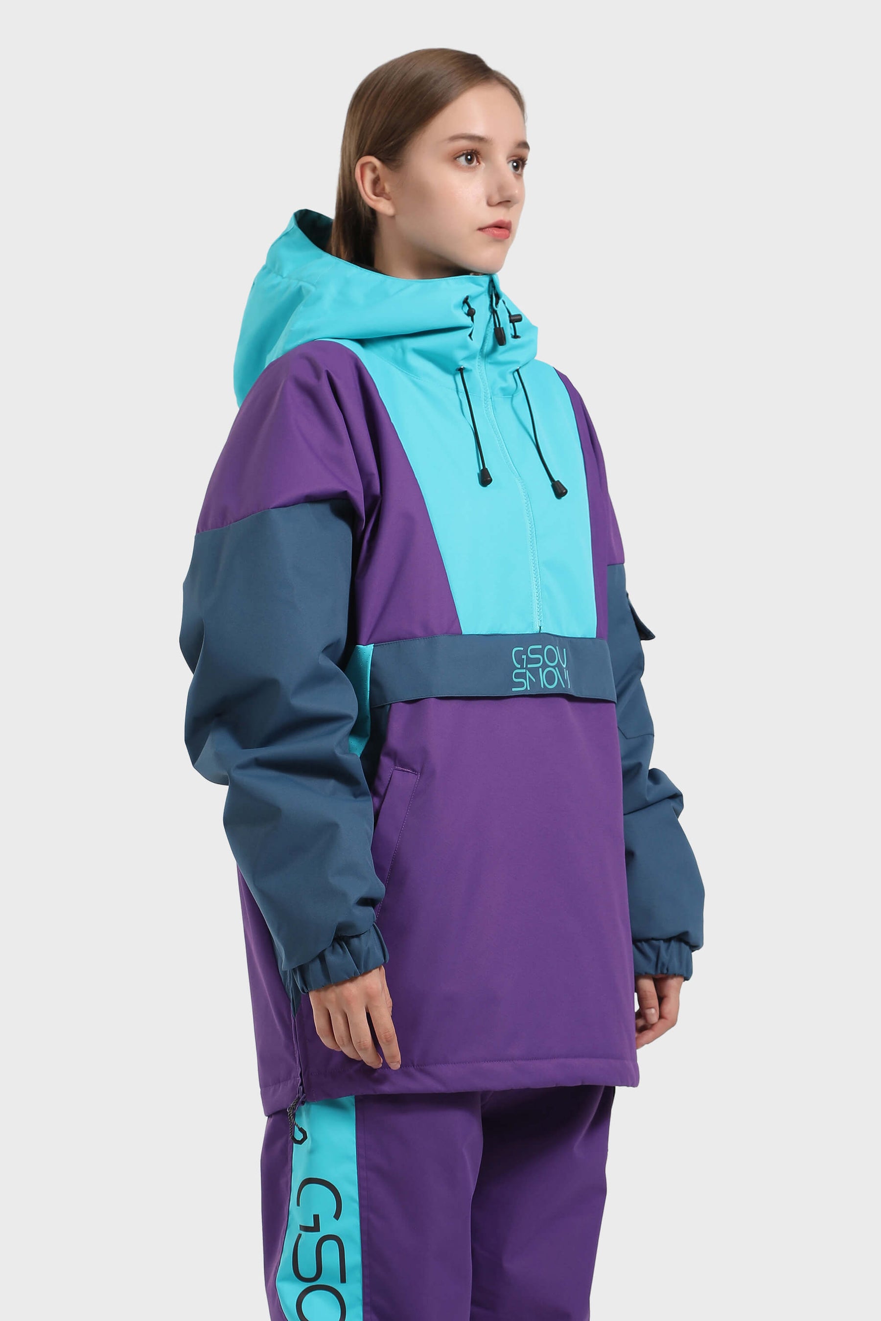 Women's White & Black Kangaroo Pocket Waterproof Baggy Snowboard Anora ...