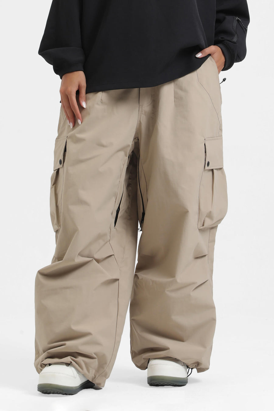 Women's Black Lightweight Inner Leg Vents Baggy Snow Pants – GSou Snow