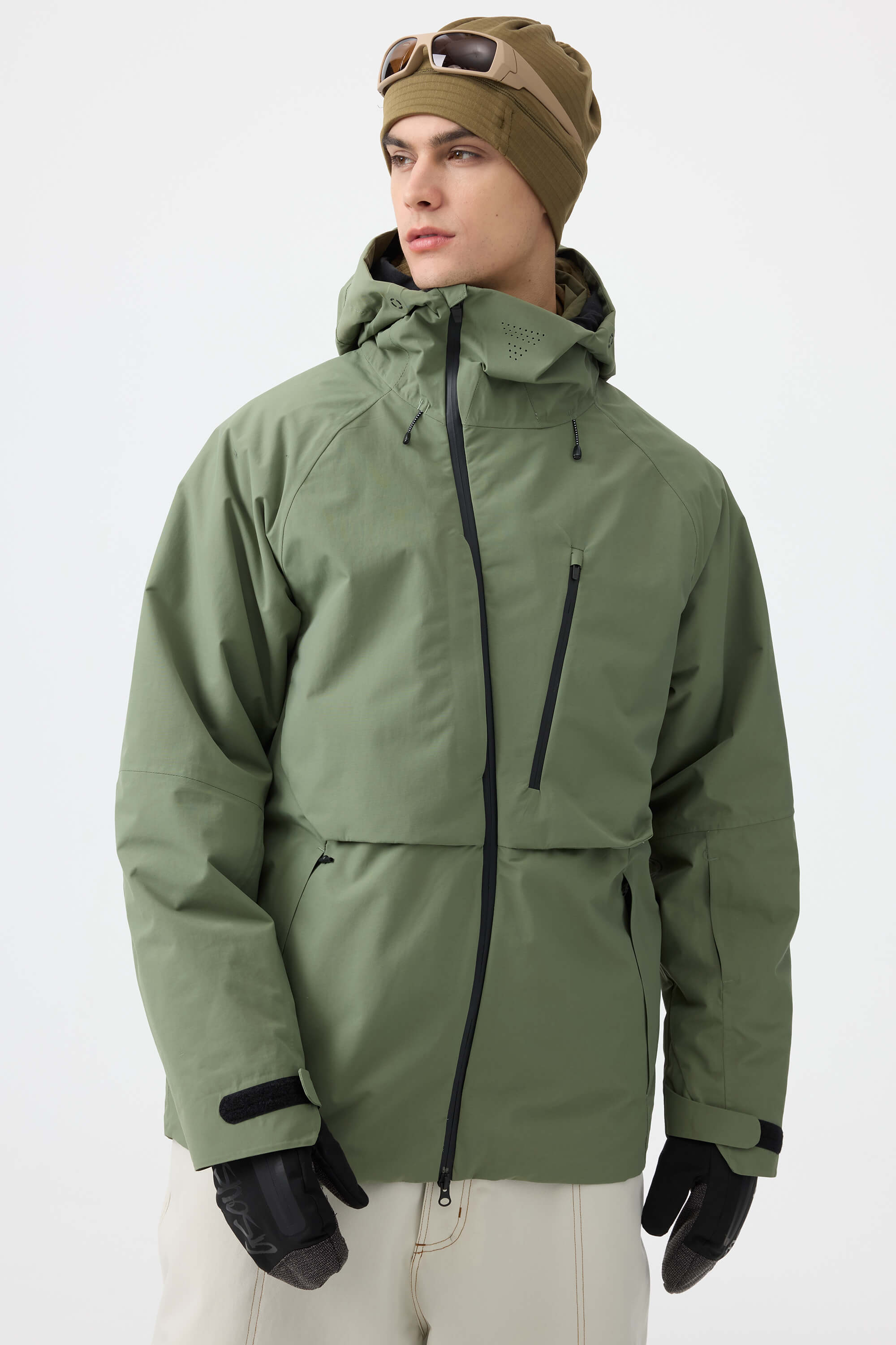 Men's Army Green Face Vented Multi-pocket Fully Waterproof Snow Jacket ...