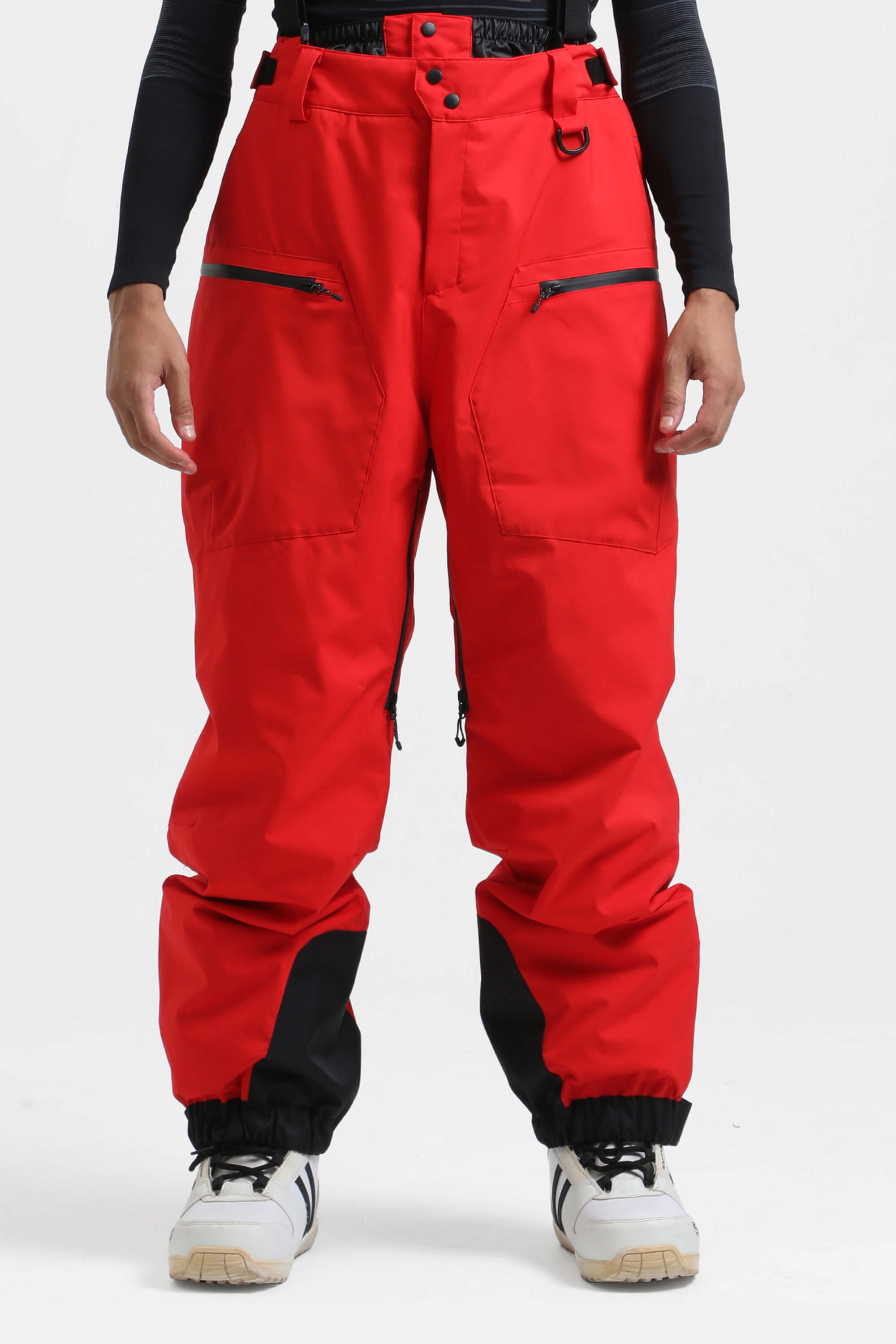 Men's Neon Red Insulated Baggy Snow Pants With Detachable Suspenders ...