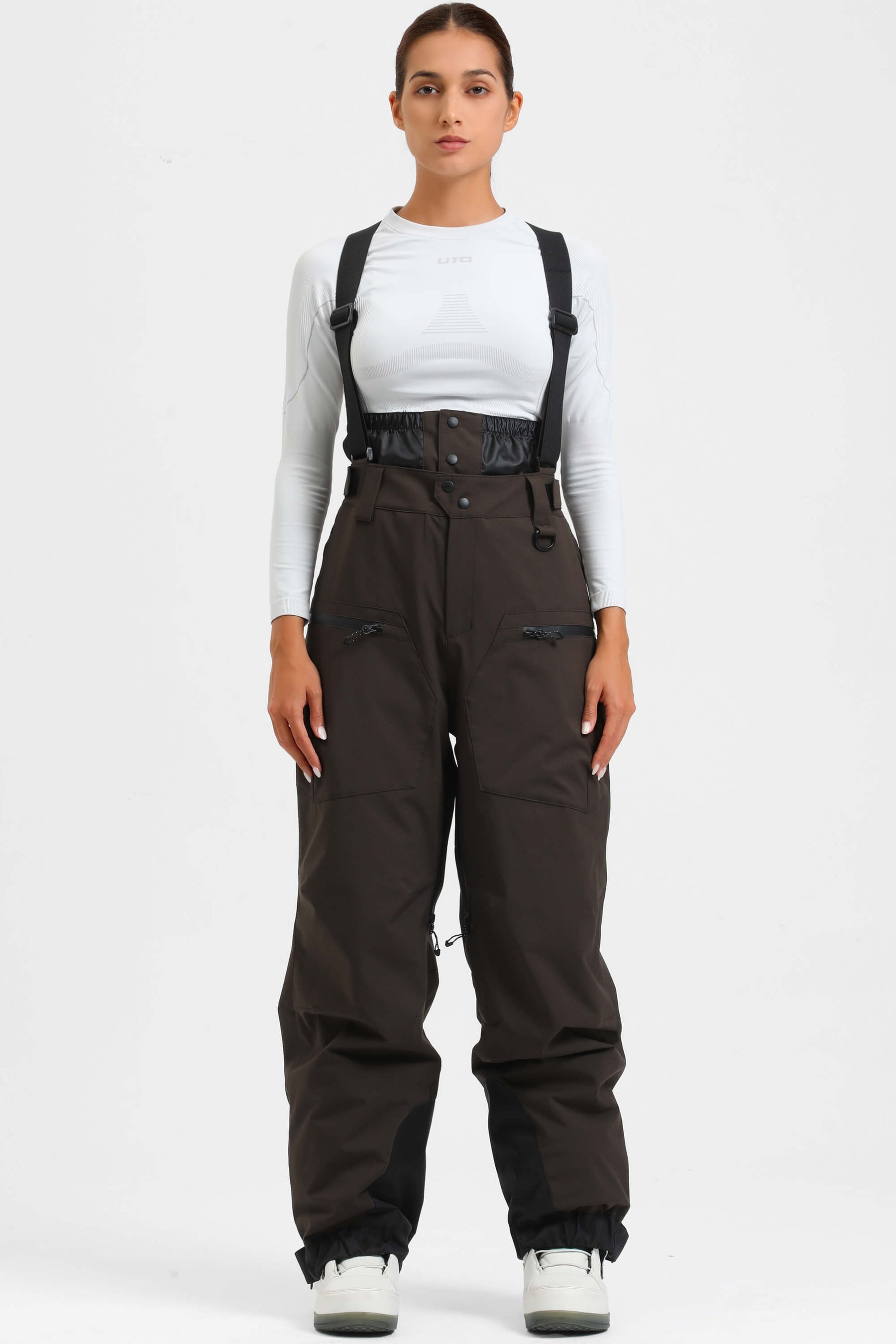 Women's Black Insulated Baggy Snow Pants With Detachable Suspenders ...