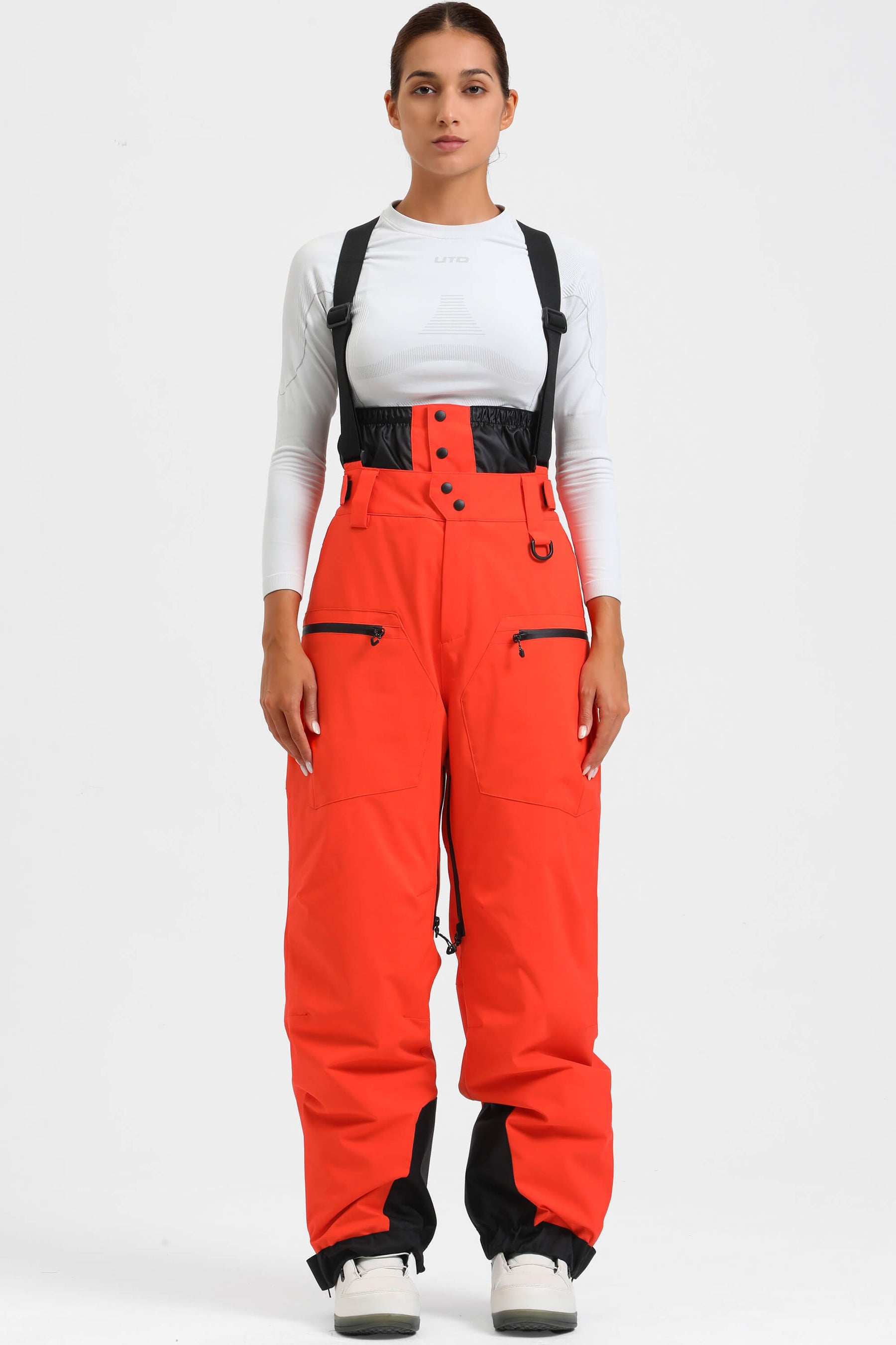 Women's Neon Red Insulated Baggy Snow Pants With Detachable Suspenders ...