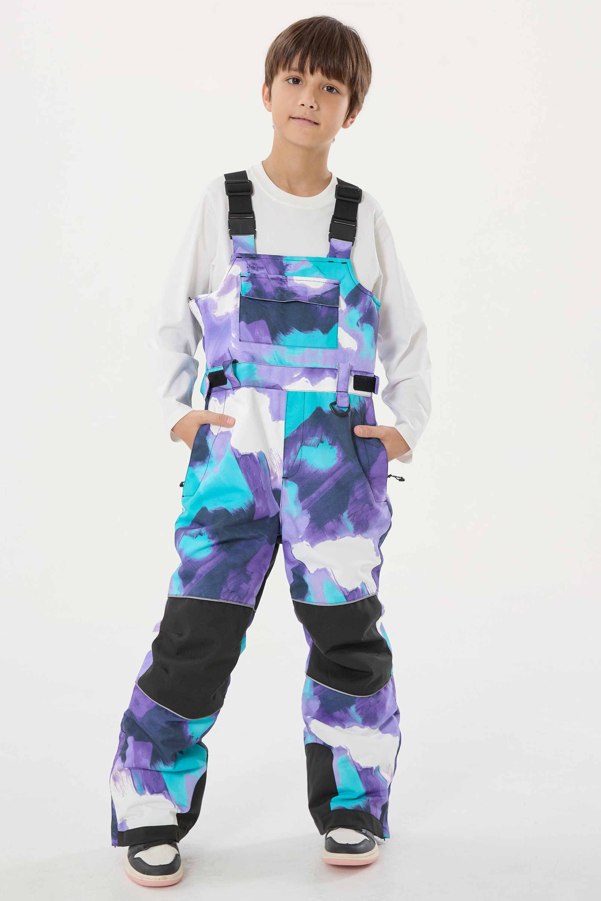 Boys’ Purple Tie-dye Reflective Durable Workwear Snow Bibs – GSou Snow
