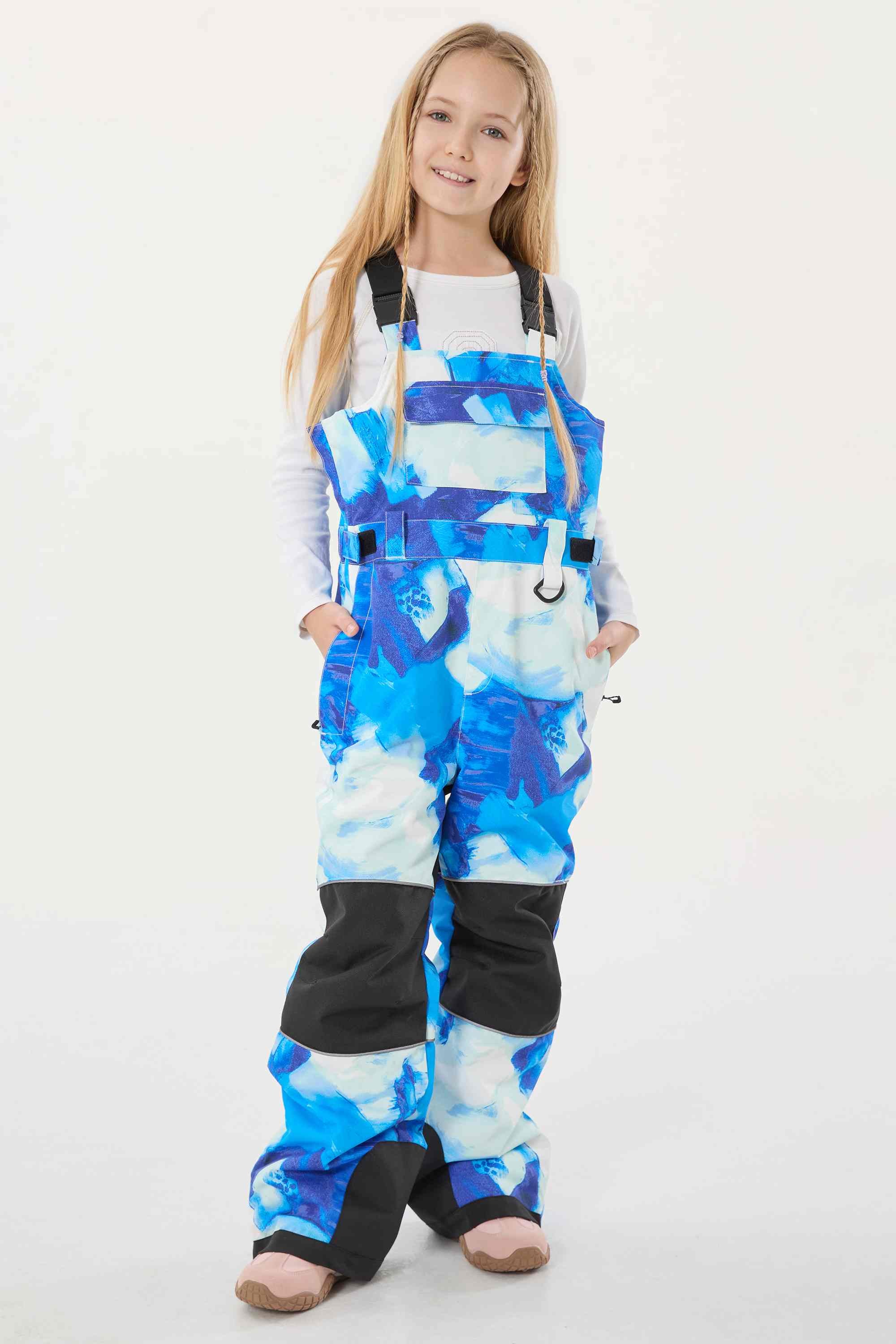 Girls’ Blue Tie-dye Reflective Durable Workwear Snow Bibs – GSou Snow