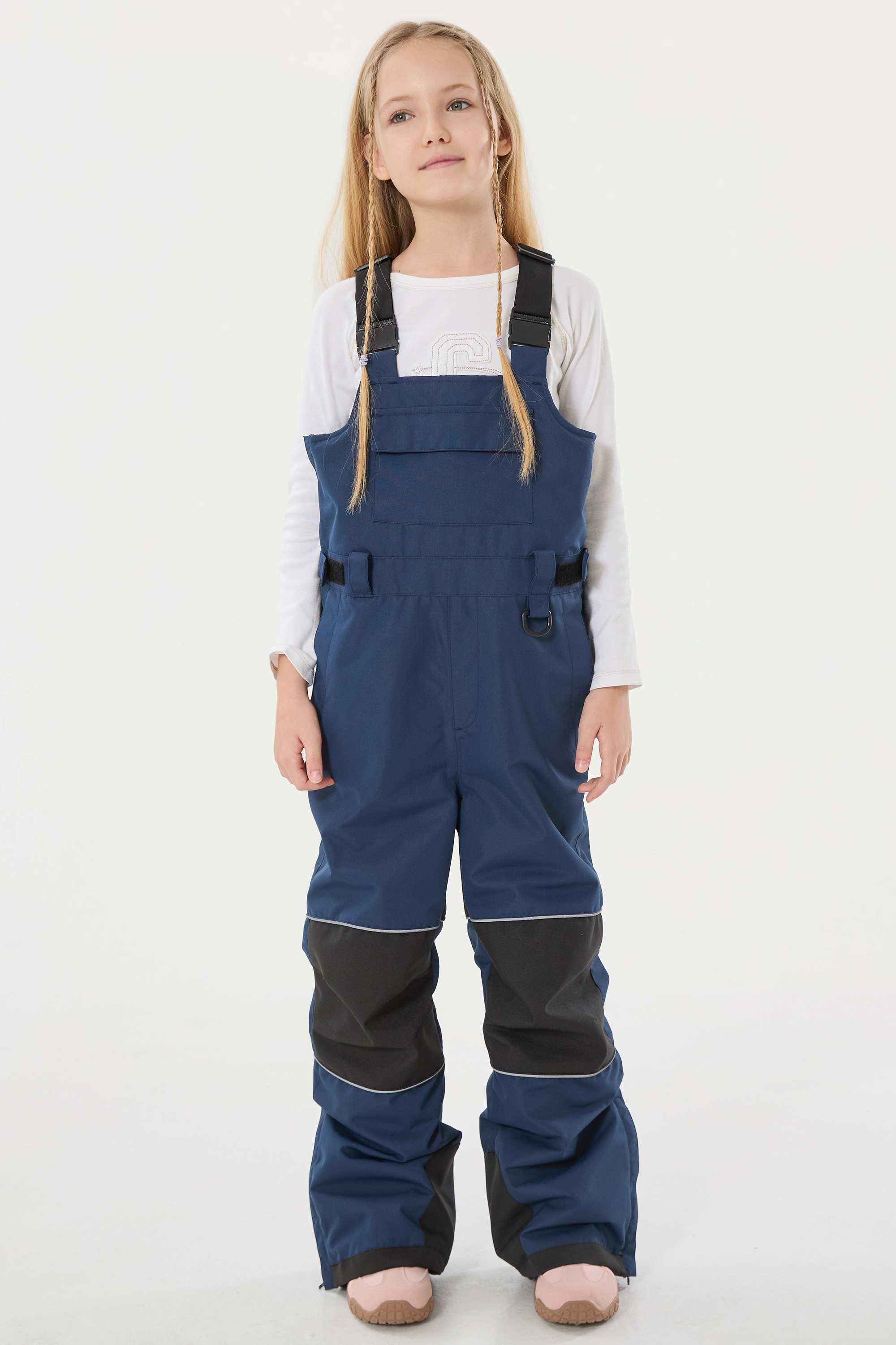 Girls’ Navy Blue Reflective Durable Workwear Snow Bibs – GSou Snow