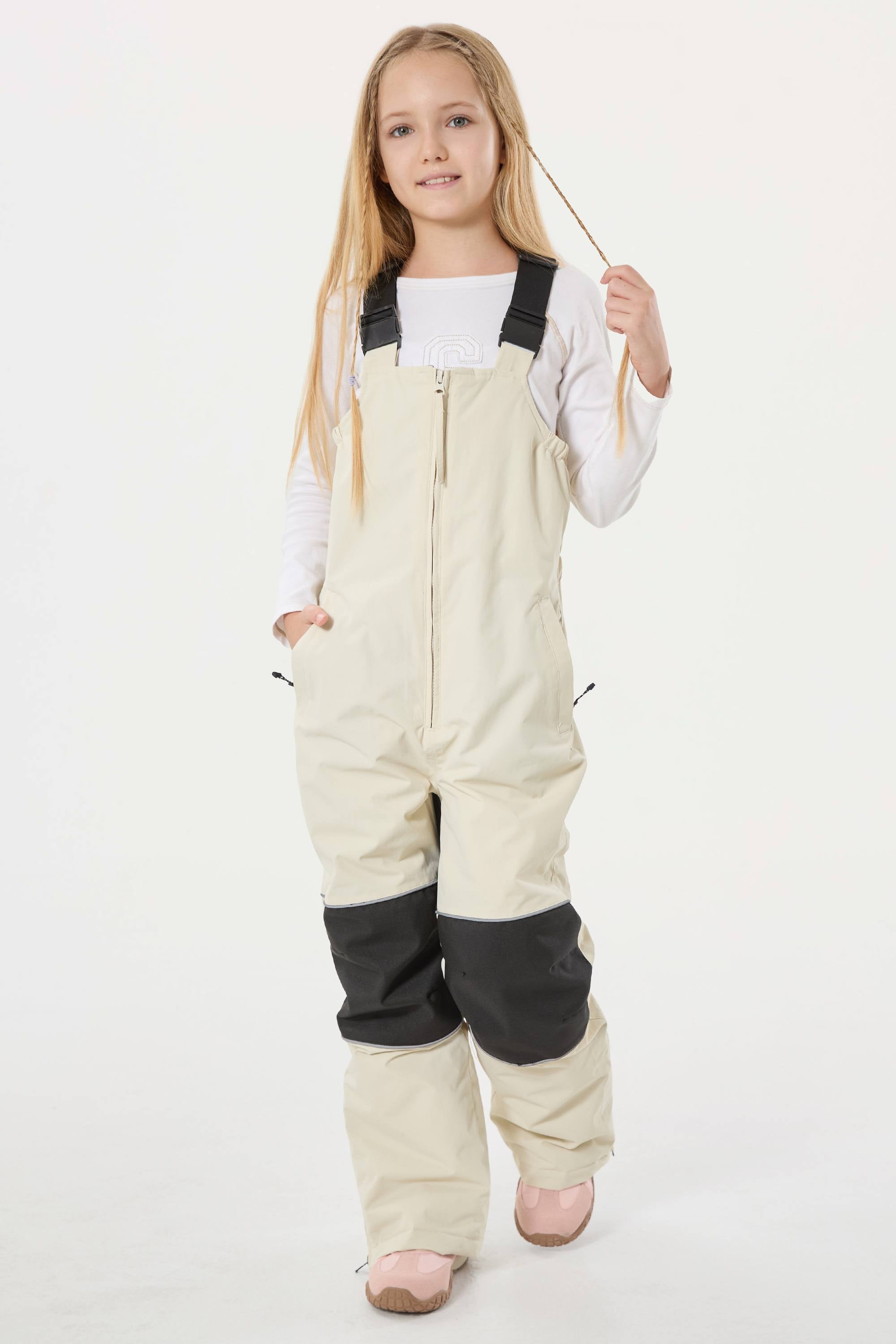 Girls’ Off White Waterproof Reflective Durable Snow Bibs – GSou Snow