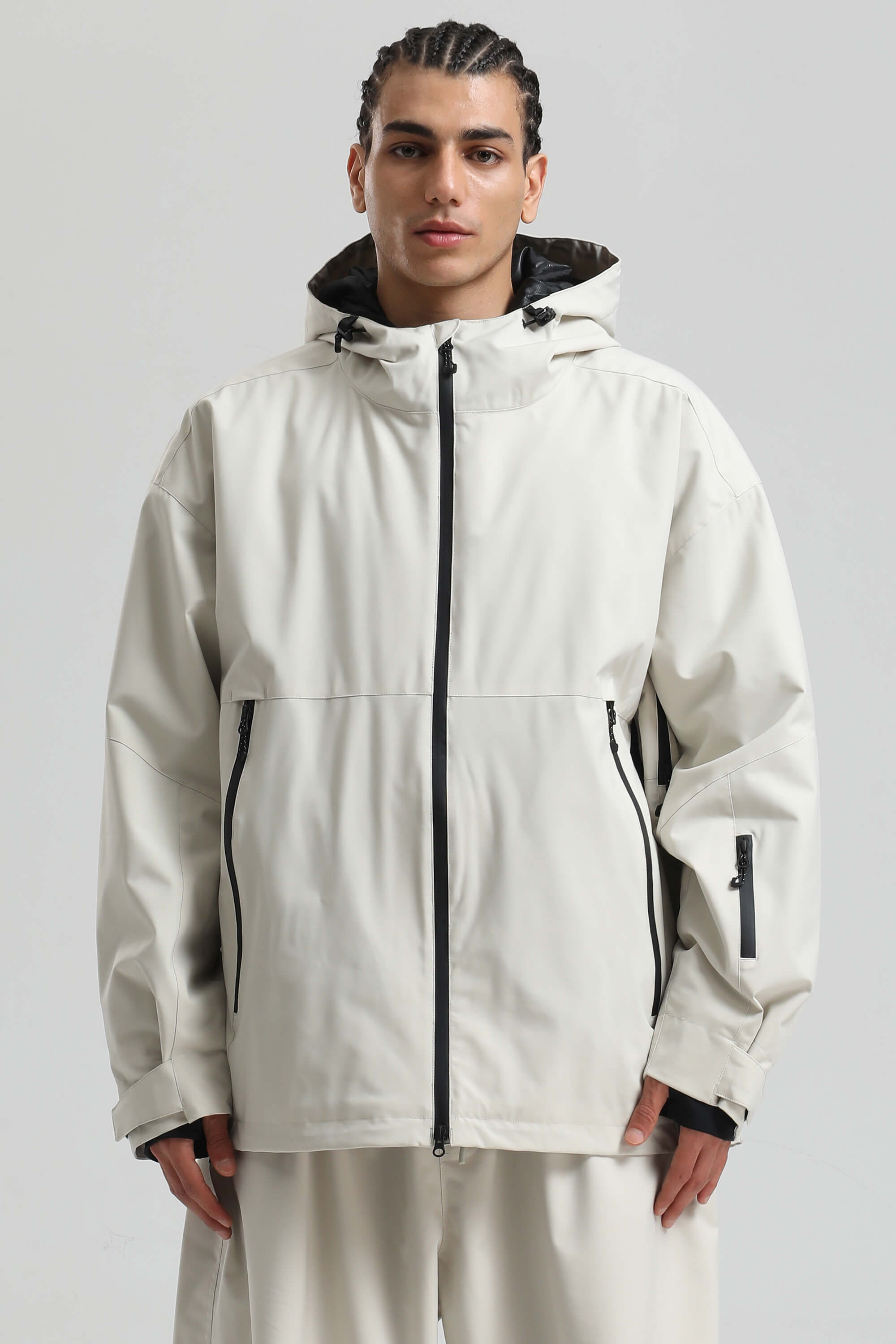 Men's Off White Fully Sealed Dual-Vent Minimalist Insulated Snow Jacke ...