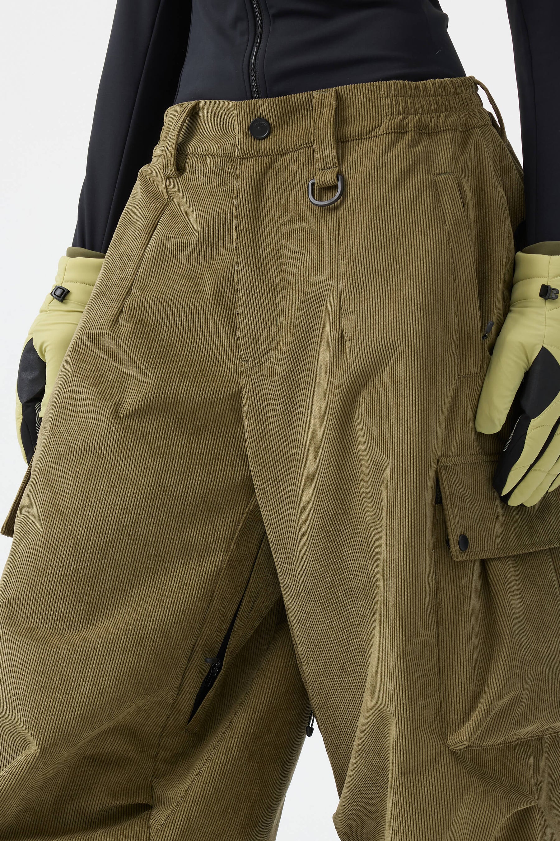 Women's Olive Green Baggy Structured Soft Corduroy Snow Pants – GSou Snow