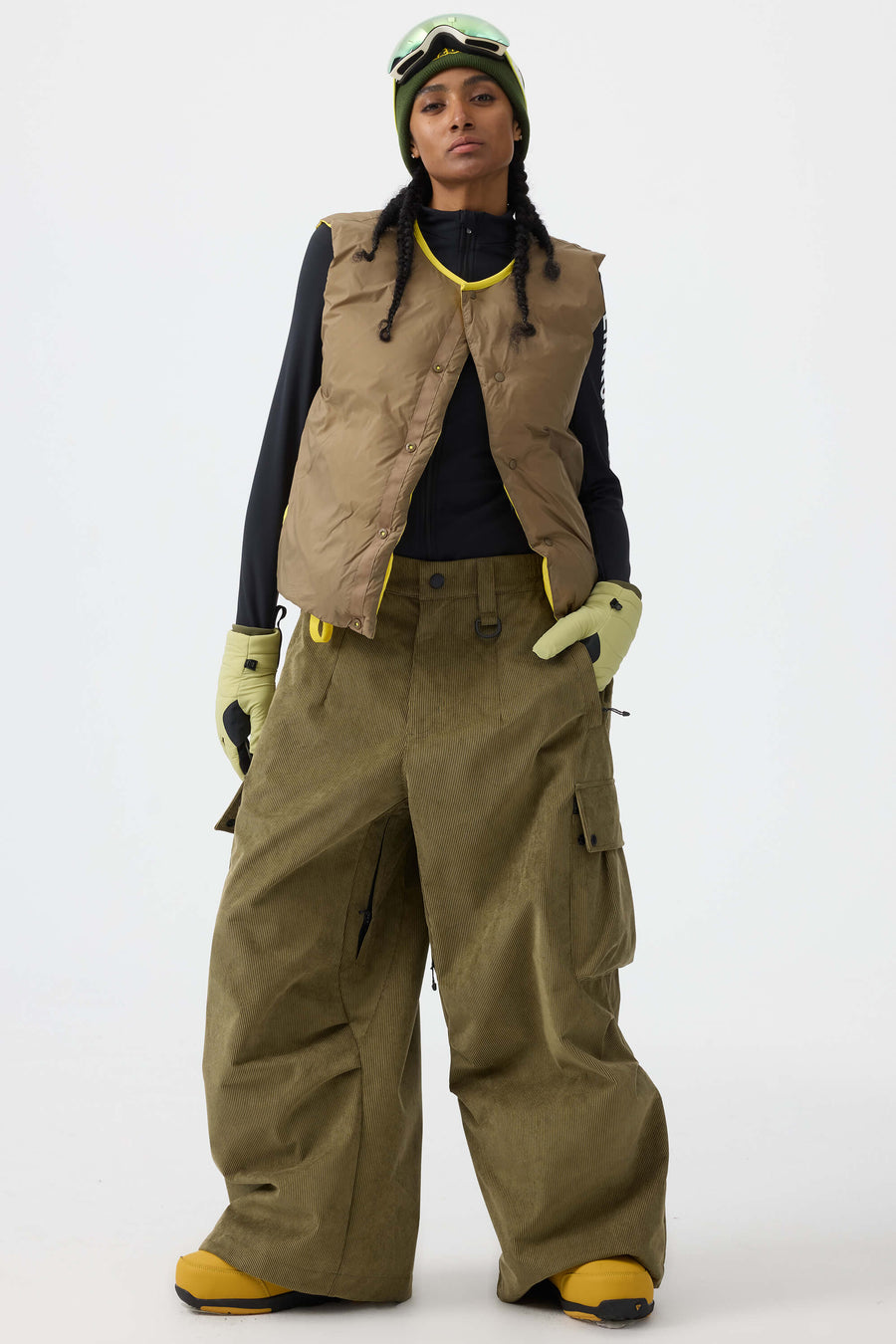 Women's Olive Green Baggy Structured Soft Corduroy Snow Pants – GSou Snow