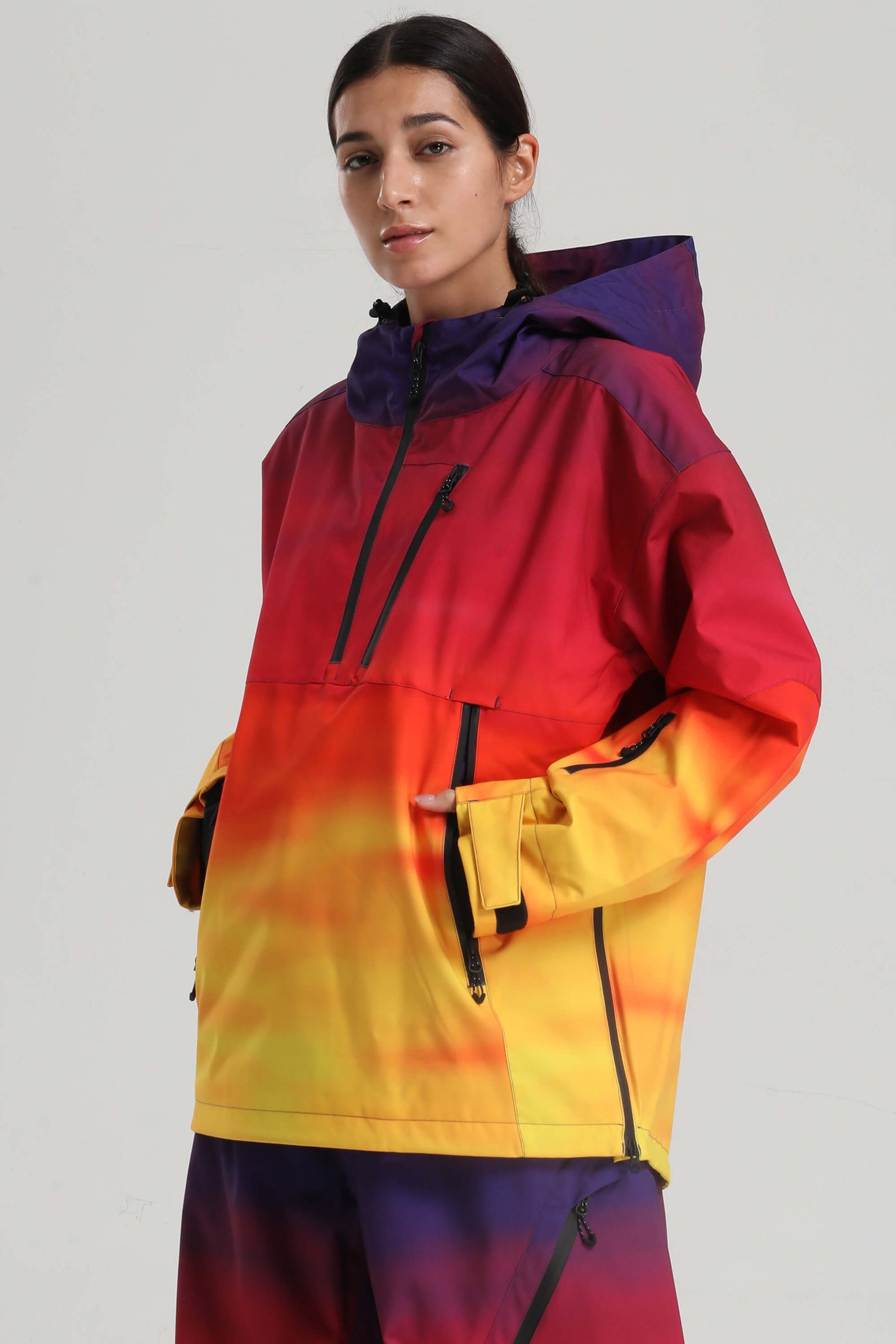 Women's Pink Gradient Side-Zip Vent Fully Sealed Insulated Snow Anorak ...