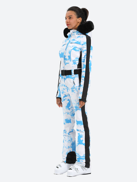 Gsou Snow Women's Faux Fur One Piece Ski Suit